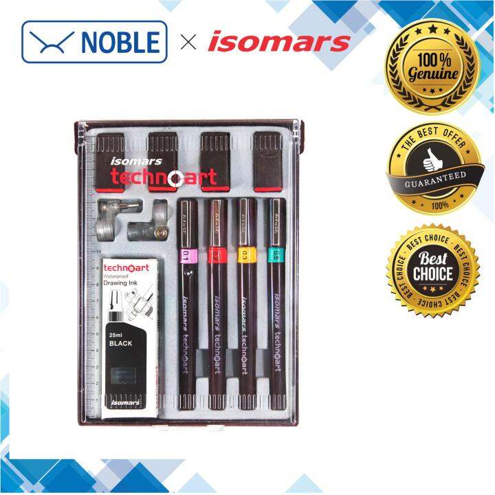 Isomars Technoart Technical Drawing Pen Set of 4 (Sizes: 0.1, 0.2, 0.3 & 0.5, Brown) for ...