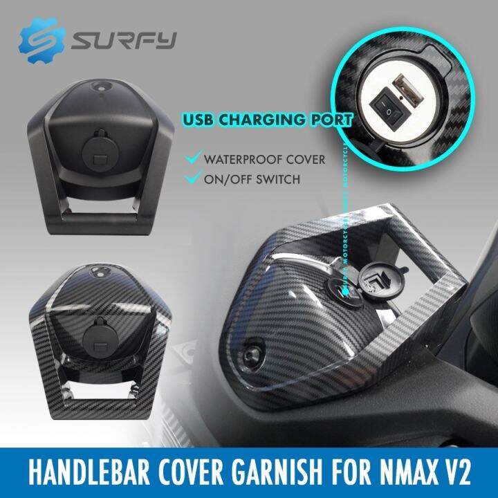 Nmax V2 Handle Bar Cover 6D Carbon With USB Charger And On/Off Switch ...