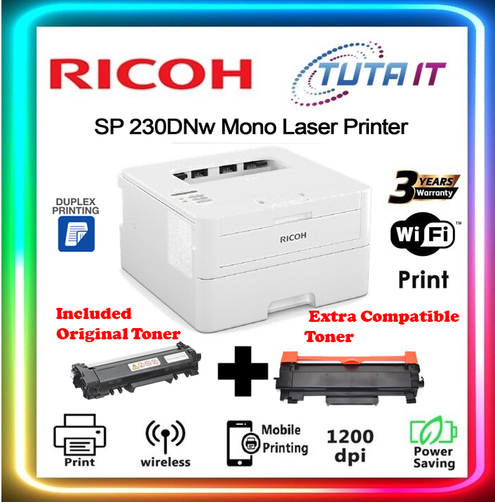 Ricoh SP230DNW Monochrome Single Print Laser Printer With Mobile ...