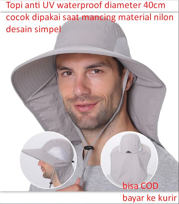 Topi anti UV waterproof diameter 40cm cocok dipakai saat mancing material nilon desain simpel ...