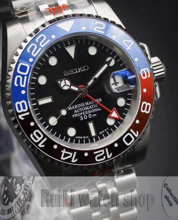 Modified NH34 GMT Automatic Men's Mechanical Watch Stainless Steel Case 40mm fit for Seiko ...