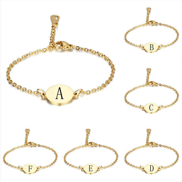 Stainless Steel Initial Letter Bracelet For Women 26 Alphabet Gold ...