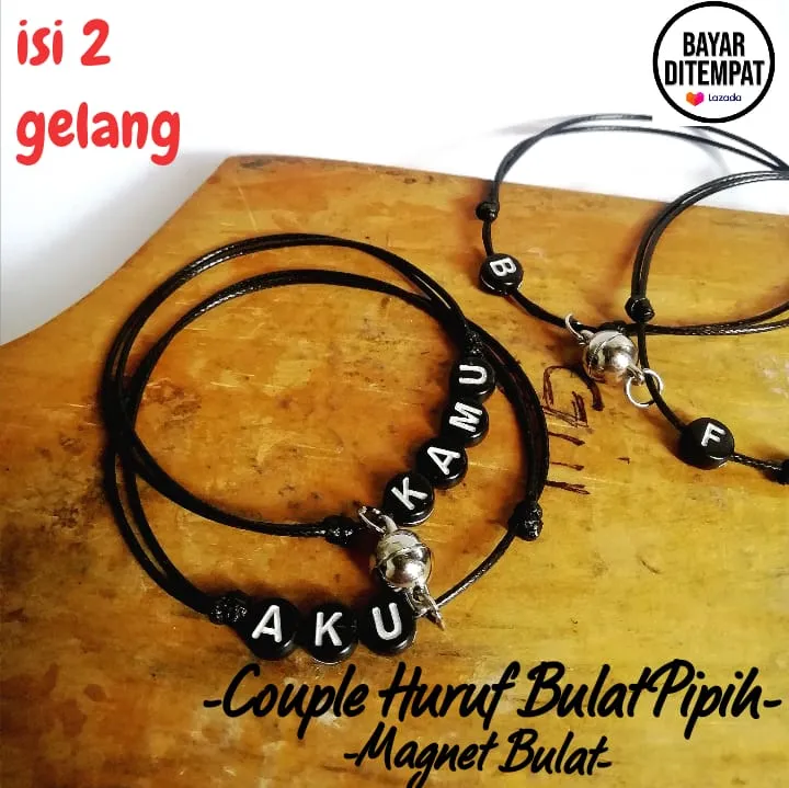 GELANG COUPLE MAGNET HURUF BULAT PIPIH / BRECELET MAGNET / GELANG ...