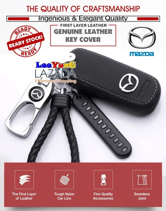Mazda Leather Key Cover Case Keyless Remote Key Fob 3 Buttons for ...