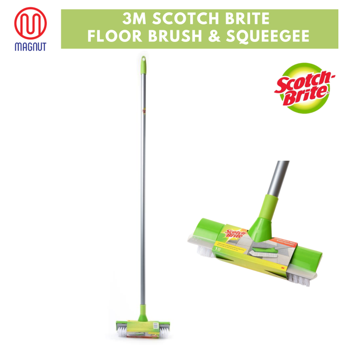 3M Scotch-Brite® Floor Brush and Squeegee / Long Handle Multipurpose Dirt and Water Removal ...