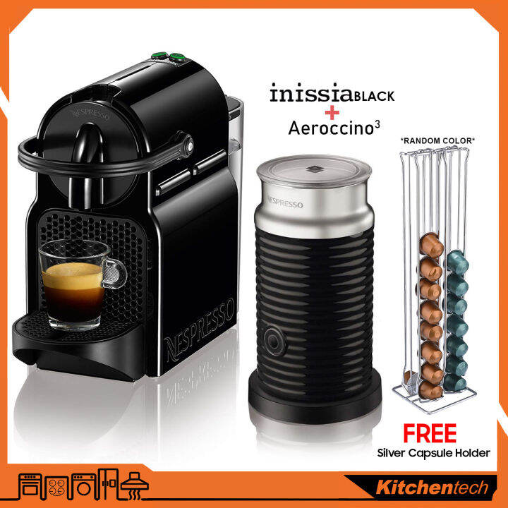 [BUNDLE] Nespresso A3D40-ME-BK-NE Inissia Coffee Machine Black + Aeroccino 3 Milk Frothier ...