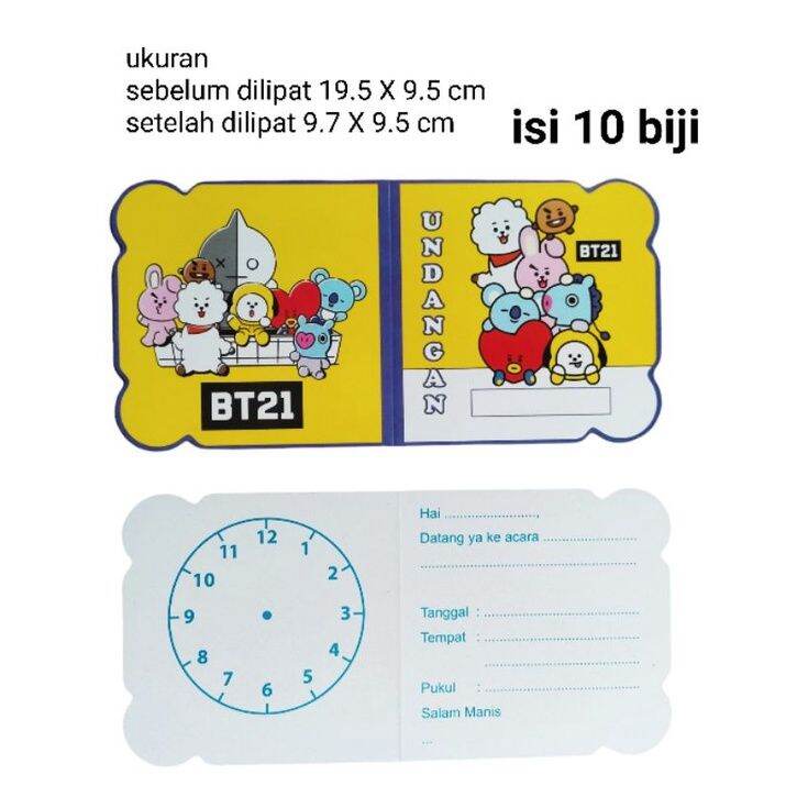 kartu undangan ulang tahun lipat isi 10 pcs karakter BT21 BT 21 BTS ...