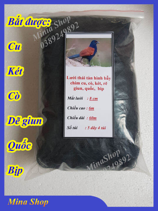 lưới bẫy chim lưới tàn hình lưới 8 phân 60m bắt chim cu chim két cò dẽ ...