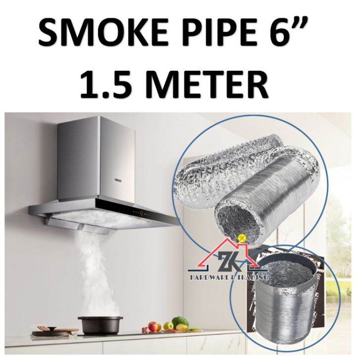 6" X 1.5 METER ALUMINIUM EXHAUST DUSTING HOSE KITCHEN COOKER HOOD SMOKE ...