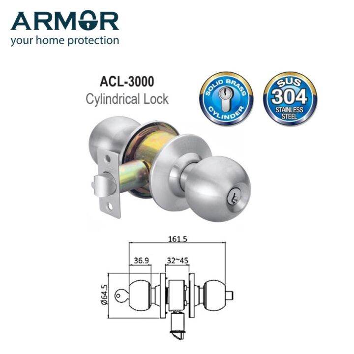 ARMOR CYLINDRICAL LOCK SUS304 60MM - ACL-VCL3000SS | Lazada