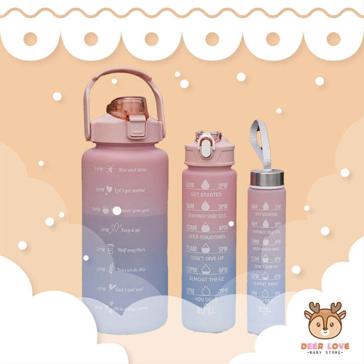 Portable Water Bottle Gradient Color Design 3IN1 Water Bottle Botol Air ...