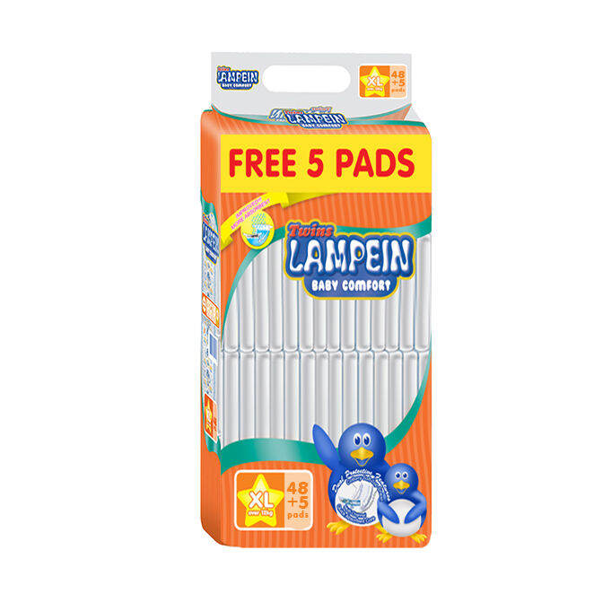 Twins Lampein Baby Comfort Jumbo Pack Diapers XL (Over 12kg) 48s + 5 ...