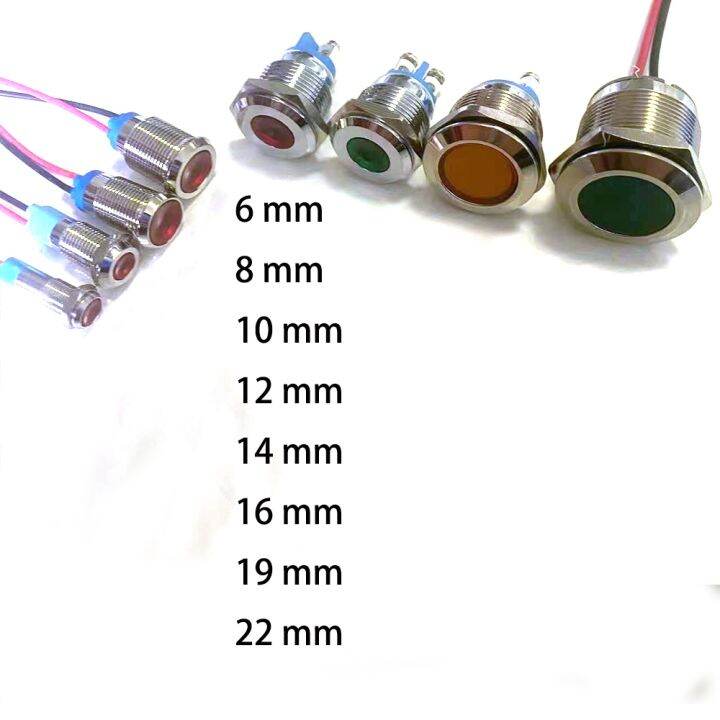 6mm 8mm 10mm 12mm 16mm Metal LED Warning indicator light Waterproof ...