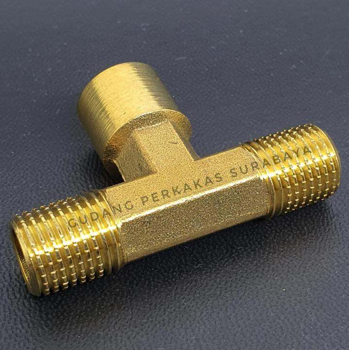 T CONNECTOR M 1/4 x F 1/4 x M 1/4 SAMBUNGAN PIPA 1/4 DRAT LUAR DRAT DALAM MODEL T FULL BRASS ...