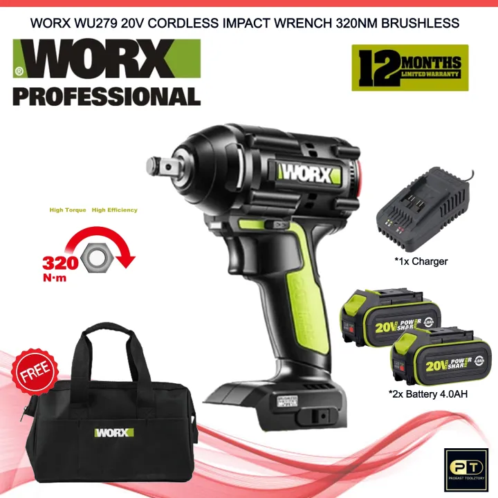 Worx 20v Wu279 Cordless 1 2 Impact Wrench 320nm Brushless Lazada