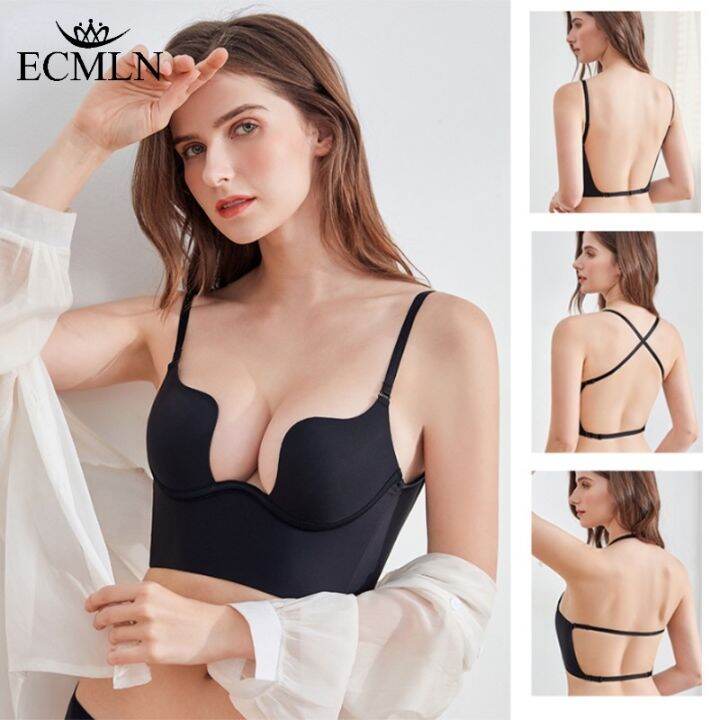 ECMLN เซ็กซี่ Backless ผู้หญิง Push Up Bra ถ้วยบางสาว Underwire คุณภาพสูง Deep V Bra หญิงชุดชั้น ...