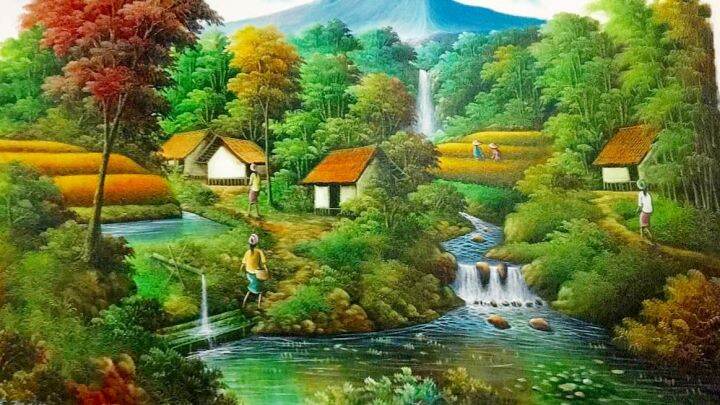 Lukisan Pemandangan dengan Nuansa Hijau yang Indah dan Asri | Lazada Indonesia