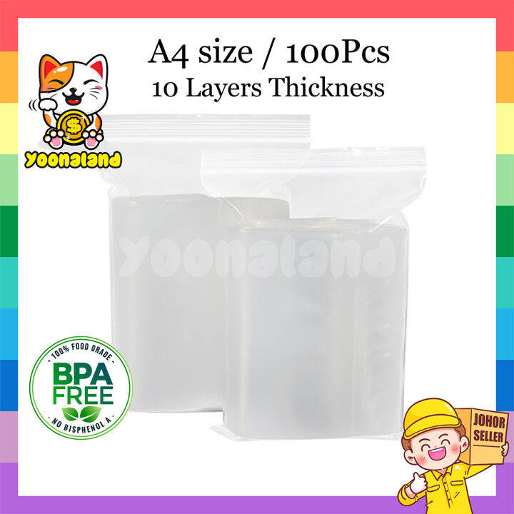 YOONALAND A4 Size Clear Ziplock Plastic Bag 22cmX32cm 10 Layers ...
