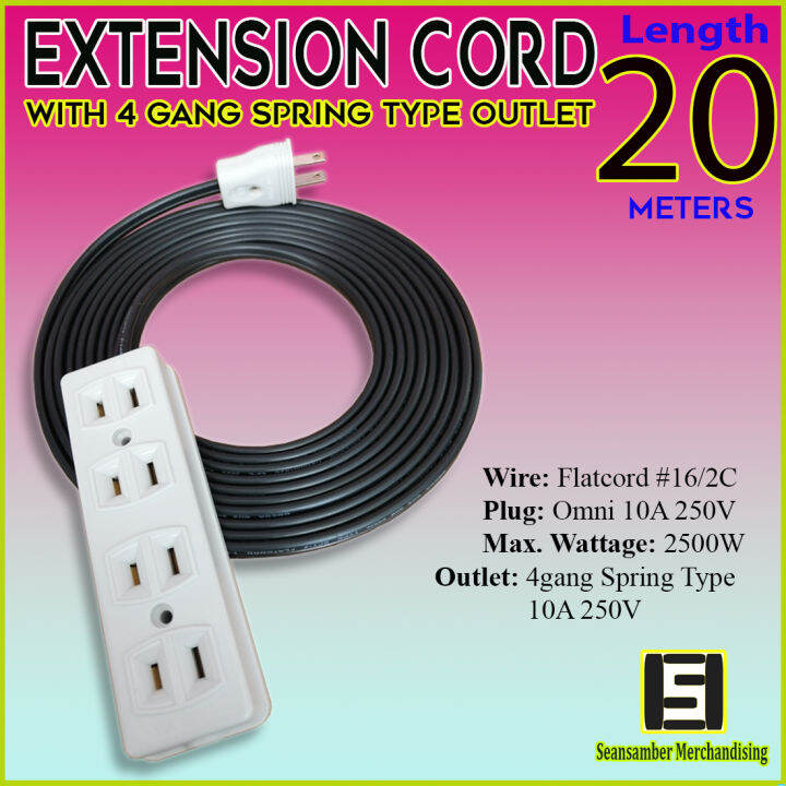 4 Gang Spring Type Outlet Extension Cord 20 Meters in Length | Lazada PH