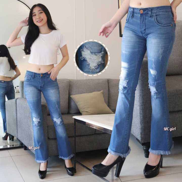 MC girl - Celana Jeans Cutbray Sobek Rawis Wanita / Cutbrai Lepis ...