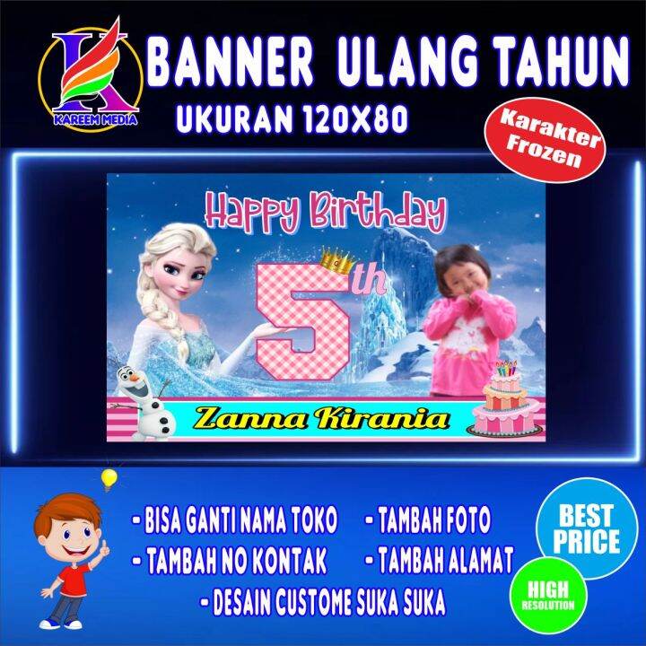 Banner Spanduk Backdrop Happy Birthday Ulang Tahun Tema Frozen/ Spanduk ...