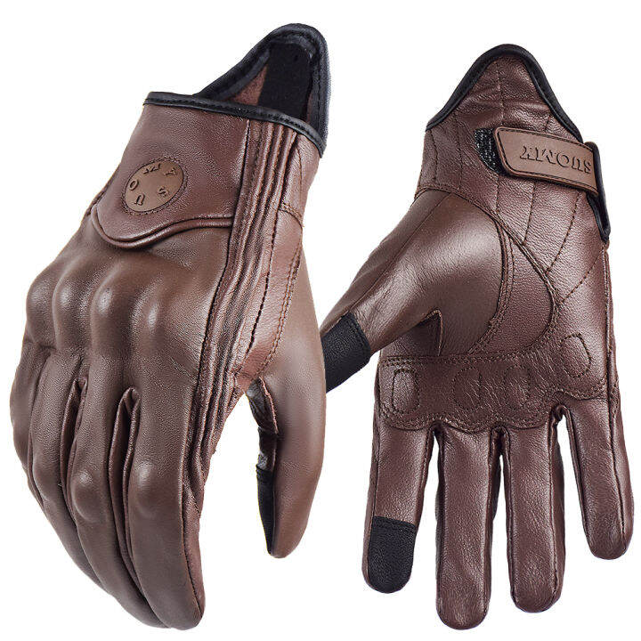 Origin Vintage Leather Motorcycle Gloves Full Finger Motorbike ...