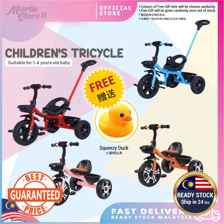 3 Wheels Bicycle Push Handle Baby Children Ride Bike Balance Kid Scooter Sport Car Toys Basikal ...