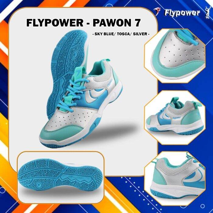 Sepatu Badminton Shoes Original FLYPOWER PAWON 7 - White Blue | Lazada ...