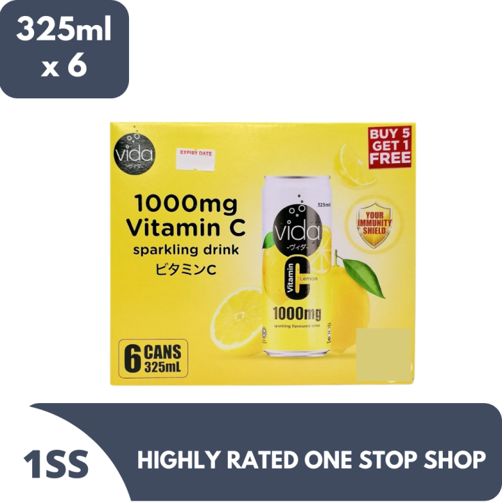 Vida 1000mg Vitamin C Sparkling Drink Lemon 6 Cans x 325ml | Lazada PH