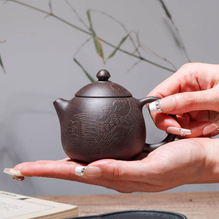 Yixing Jiang Liming หม้อทรายสีม่วงทรายดำชาไข่มังกรบ้านชงชาชุดของขวัญ ...