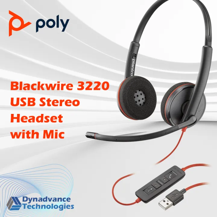 Poly-Plantronics Blackwire Series 3220 USB Stereo Headset with Mic ...