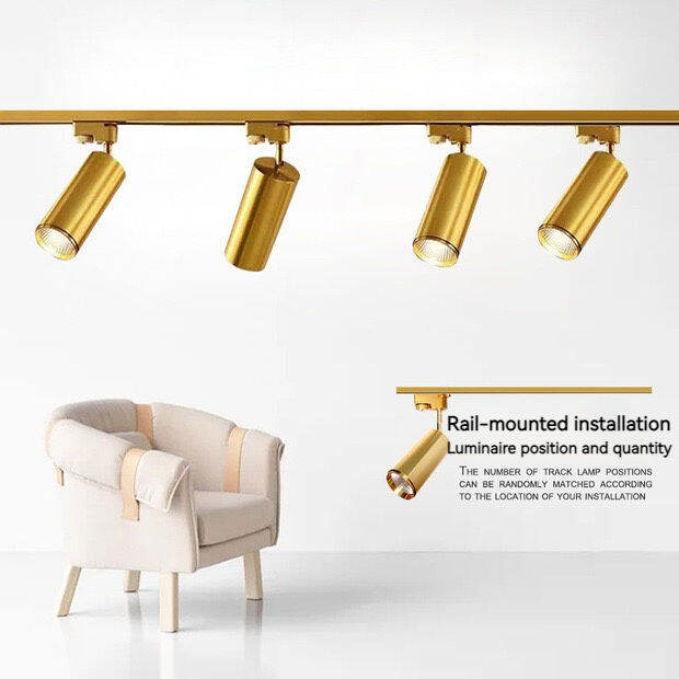 Nordic Three Color Lights Gold Track Light Copper Spotlight Chandelier ...