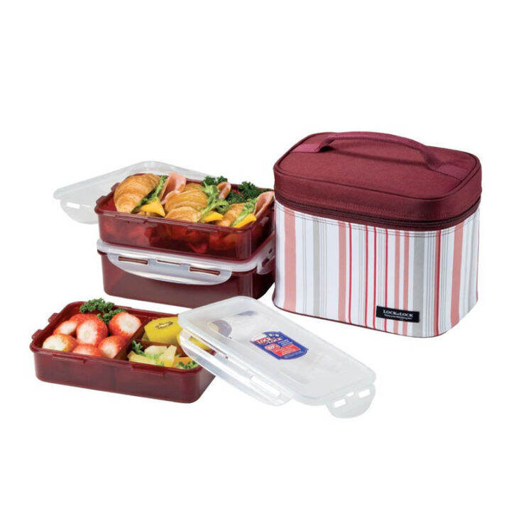 LOCK&LOCK Lunch Box Set With Purple Stripe Bag Kotak Bekal Makan ...