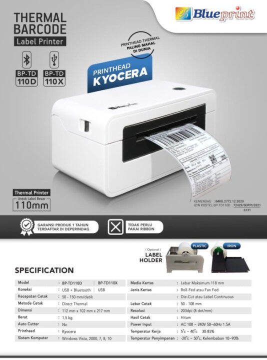 Blueprint Printer Thermal Barcode Label Resi A6 USB Bluetooth BP-TD110D ...