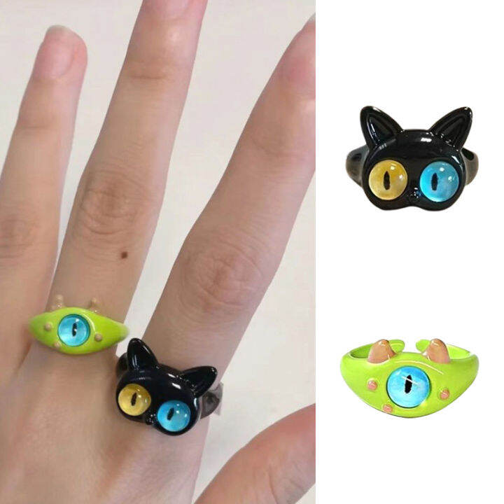 Funny Black Cat Small Monster Ring Big Eye Sweet Cool Cartoon Lovely ...