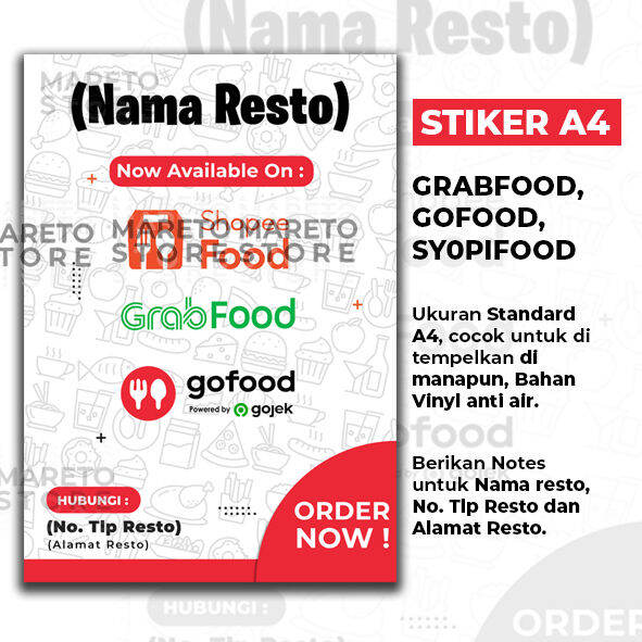 Sticker Resto Online Food ukuran A4 Bahan Vinyl cocok di tempel ...