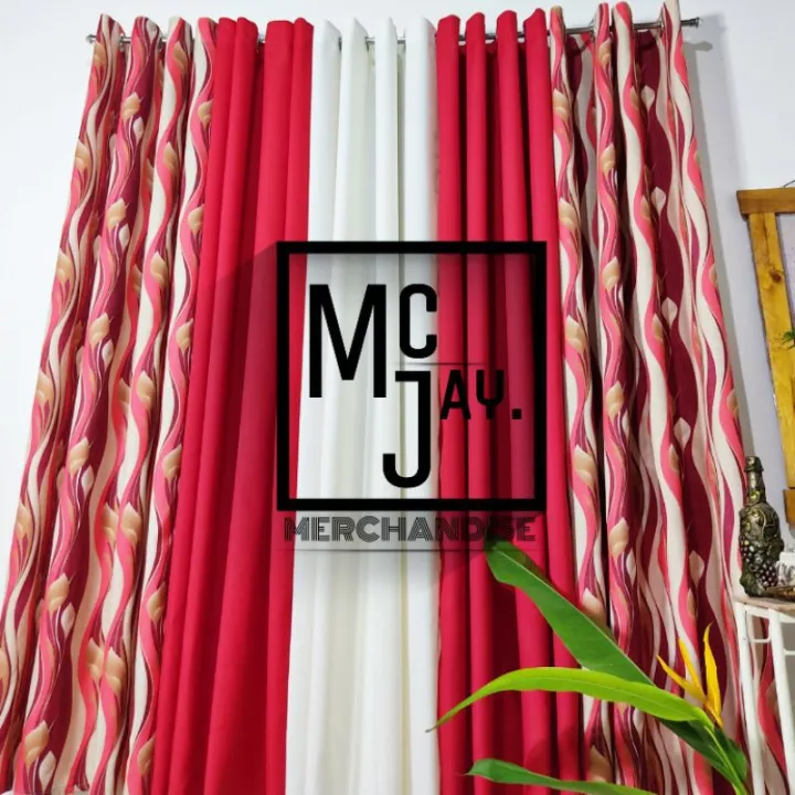 McJay. - Tulips Red Curtain Set ( 5 in 1 Eyelet Curtain with Rings ) YE | Lazada PH