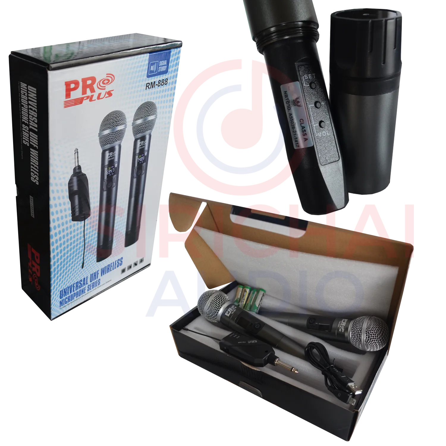 ไมค์ลอยUHFคู่ PROPLUS RM888 อลูนิเนียม LED ปรับความถี่ gray | Thisshop