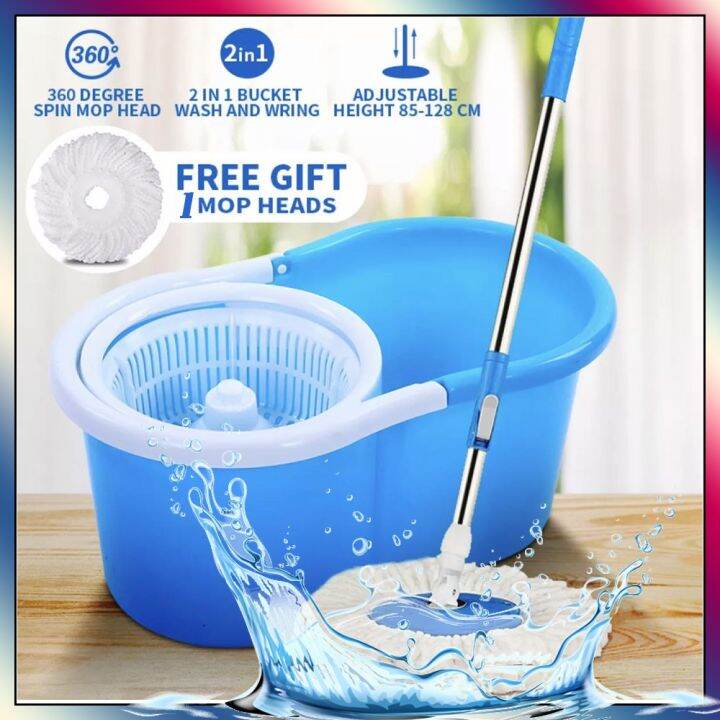 【READY STOCK】 ♩EasyMop 360° Spin Mop with Bucket Dual Mop Heads Floor Cleaning with Spinner Mop ...