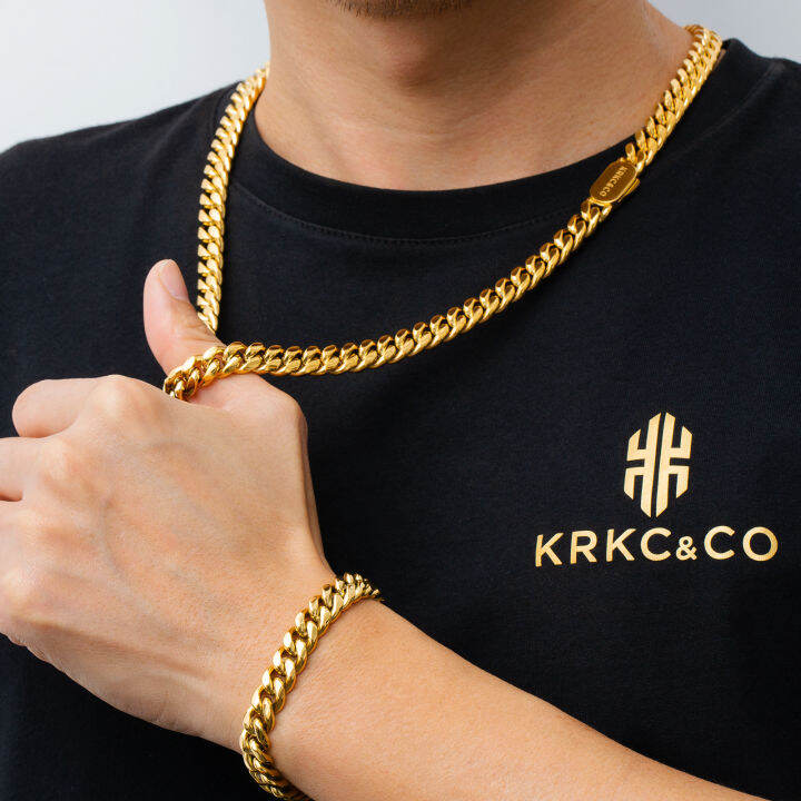 KRKC 8mm สแตนเลสสร้อยคอคิวบาเชื่อมโยง 18k ชุบทอง - ฮิปฮอปผู้ชาย | Lazada.co.th