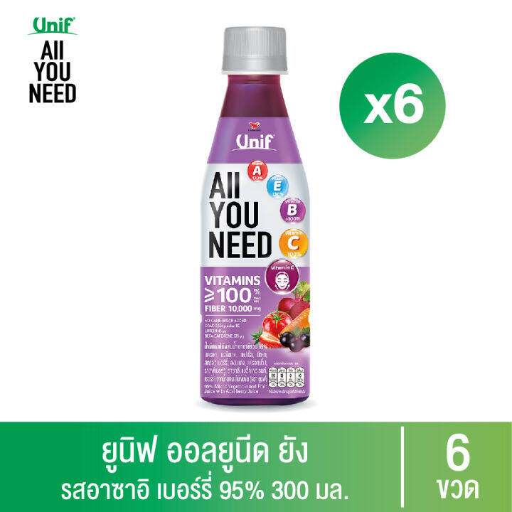 [6 ขวด] Unif All You Need ยูนิฟออลยูนีดน้ำผักผลไม้รสอาซาอิ 300มล. ...