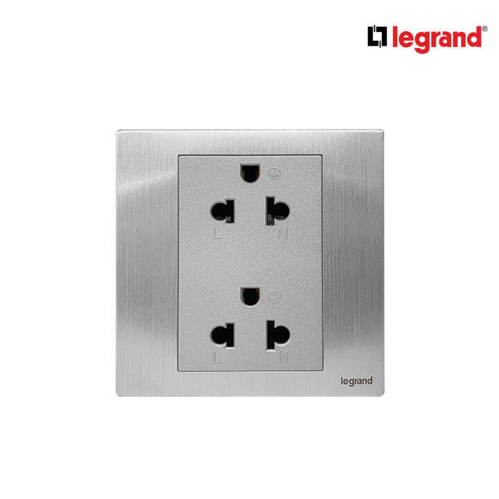 Legrand เต้ารับคู่มีกราวด์ สีอลูมิเนียม 1G EURO-US 16A 2x2P+Earth ...