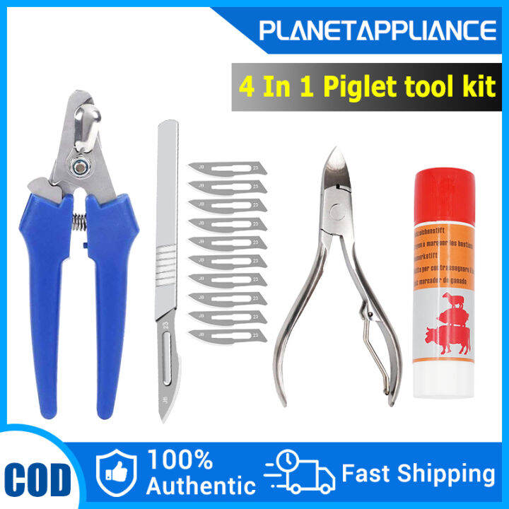 4 In 1 Piglet tool kit (Piglets teeth cutter + Pig tail cutter + Piglet castration tools + Pig ...