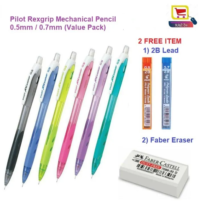 Pilot Rexgrip Mechanical Pencil FREE Lead and Eraser ( 0.5mm / 0.7mm ...