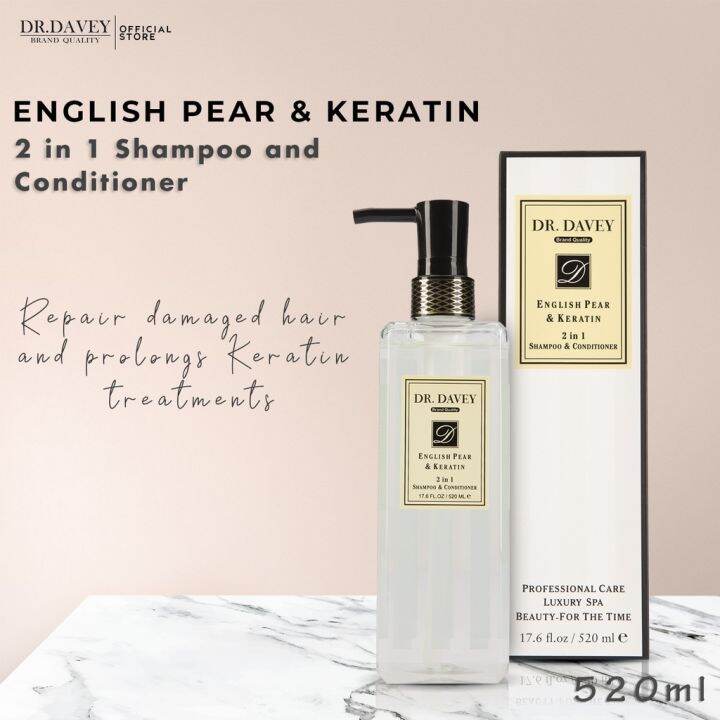 Dr. Davey English Pear & Keratin 2 in 1 Shampoo & Conditioner 520ml - Reduce Hair Damage, Hair ...