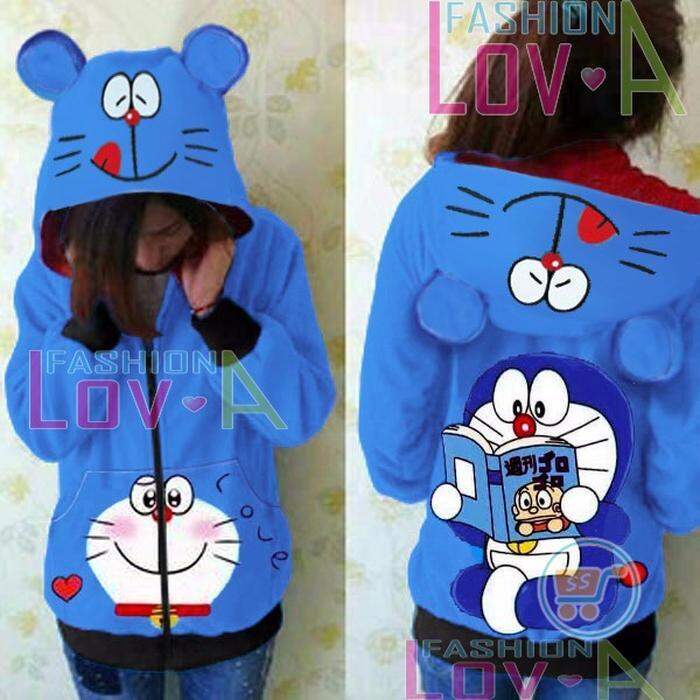 JAKET DORAEMON READING CUTE EARS SWEATER MANTEL HOODIE CEWECOWO COUPLE ...