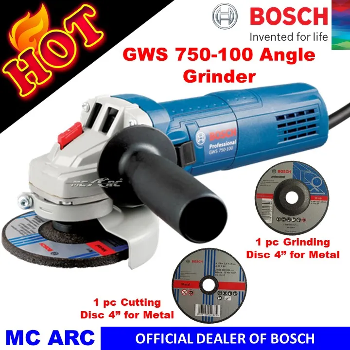 Bosch GWS 750-100 Angle Grinder with Cutting Disc 4" for Metal ...