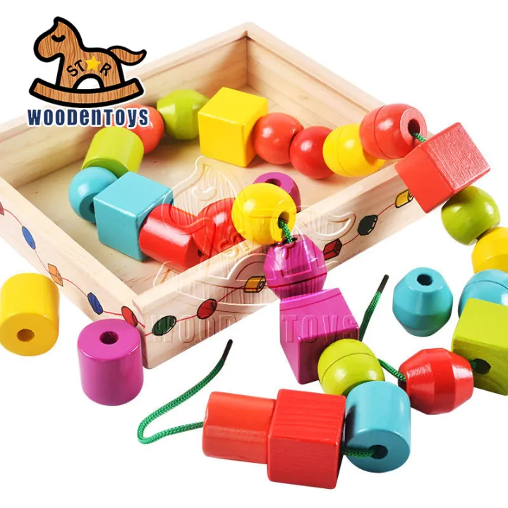Wooden lacing Jumbo beads Primary Lacing Beads - Educational Toy With ...