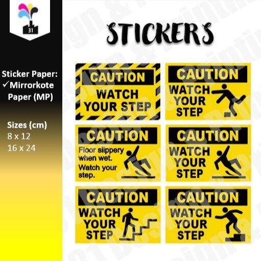 Caution warning label sticker Watch your step floor slippery when wet ...