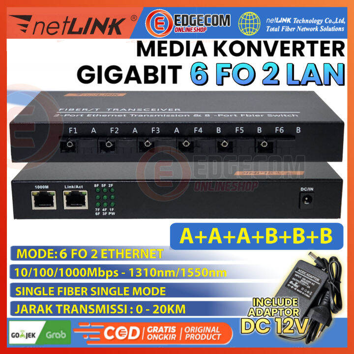 Media Konverter Converter Gigabit 6 FO 2 LAN 10/100/1000M Fiber Optic FO SC Converter RJ45 ...